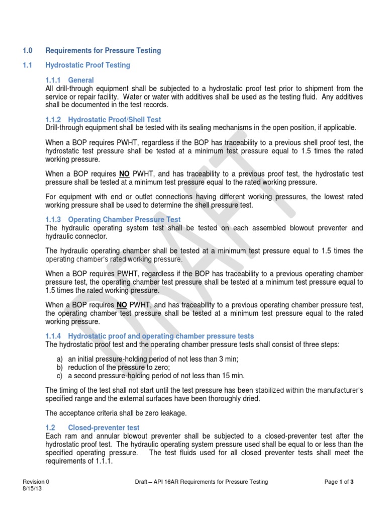 DRAFT - Requirements For Pressure Testing | PDF | Pipe (Fluid ...
