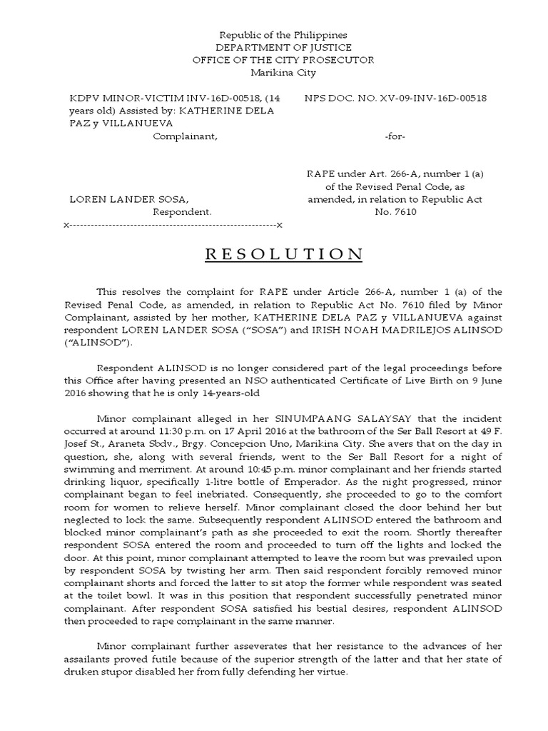 (Rape) Xv-09-Inv-16d-00518 (Dela Paz) - Rape (Rpc266-A) | PDF | Rape ...