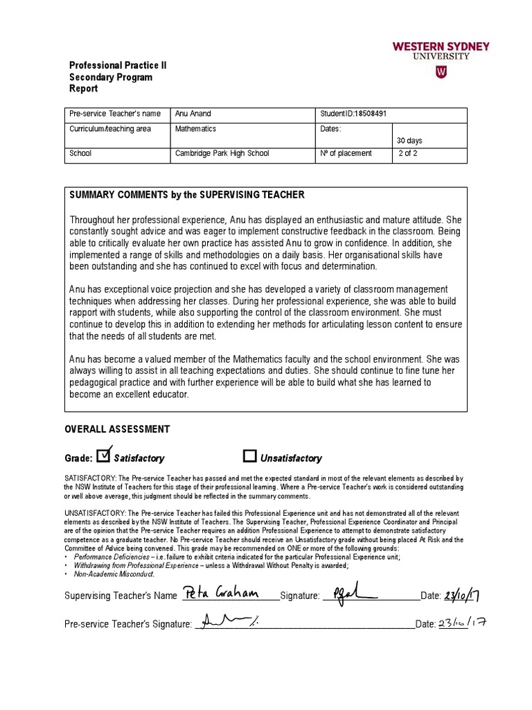 Pre-service Teacher Assessment Report | PDF | Teachers | Educational ...