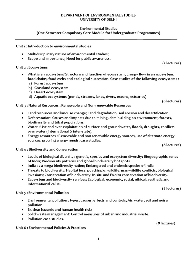 EVS Syllabus | PDF | Biodiversity | Natural Environment