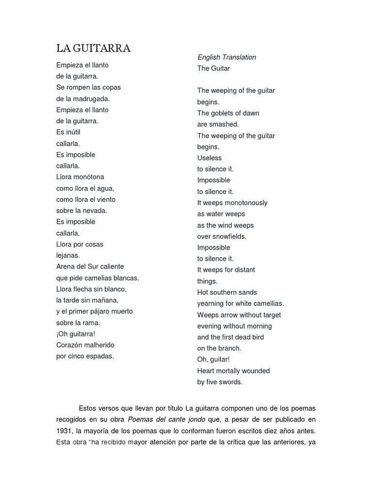 La Guitarra | PDF | Federico García Lorca | Metáfora