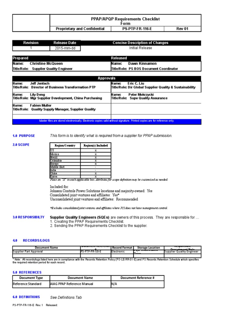 PS_APQP Check List | Specification (Technical Standard) | Production ...