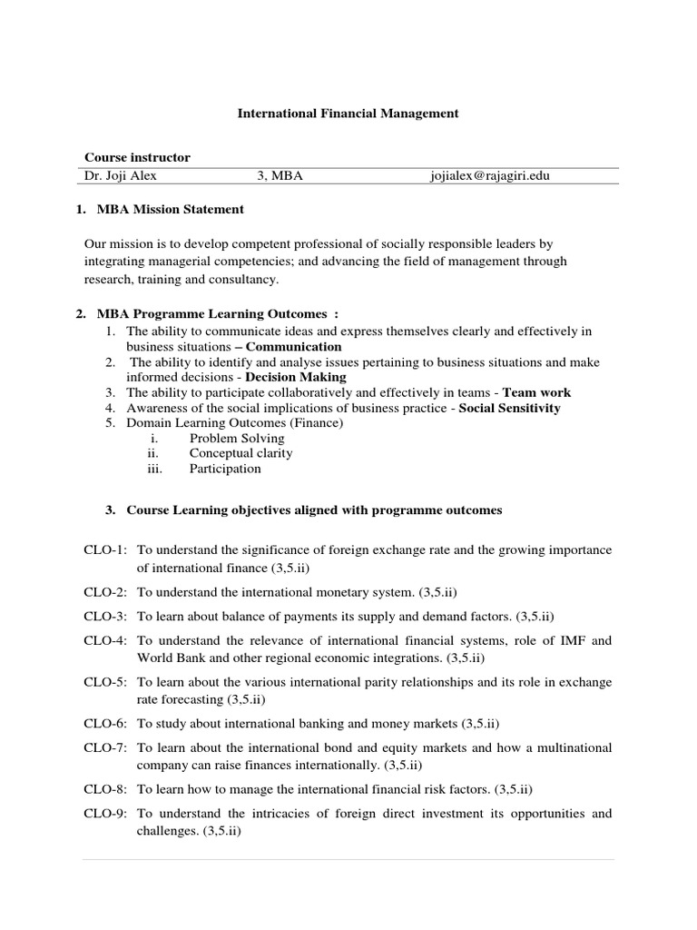 IFM Course Plan 2017 | PDF | Global Financial System | Money
