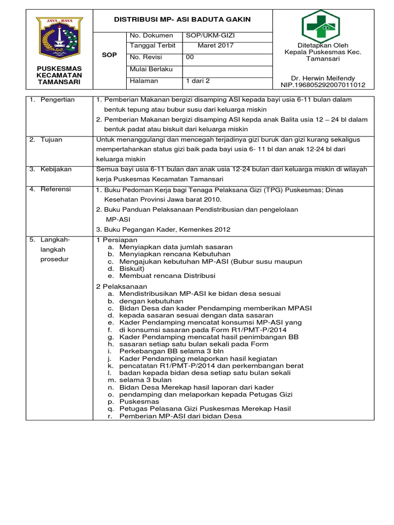 Sop Distribusi Mp-Asi | PDF