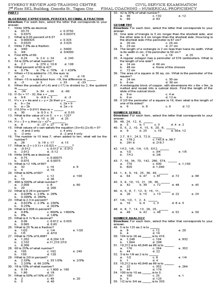 Civil Service Examination Mathematics Final Coaching 2017 | PDF | Odds ...