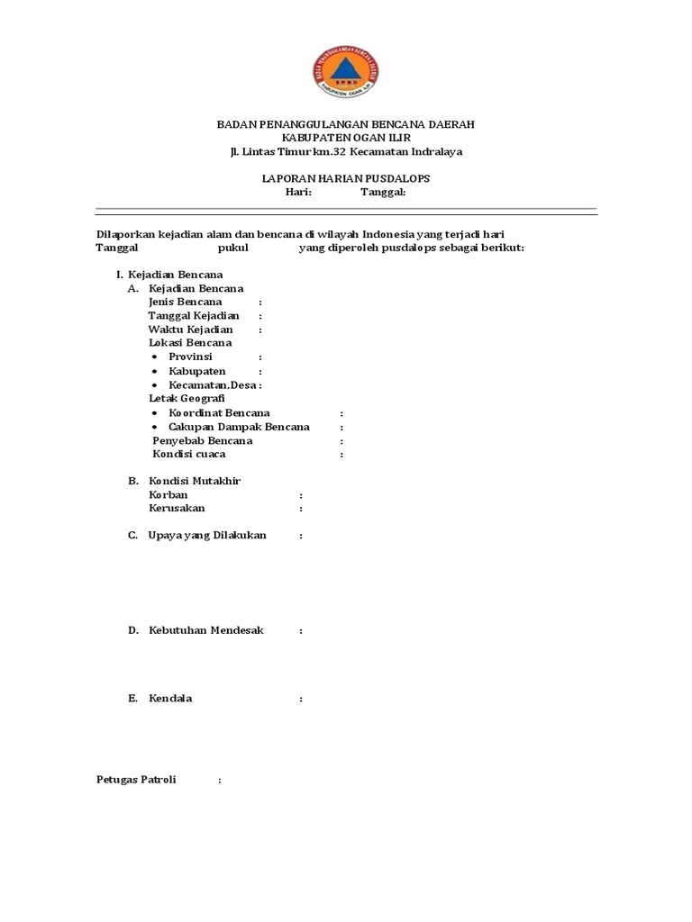 Laporan Harian Pusdalops | PDF