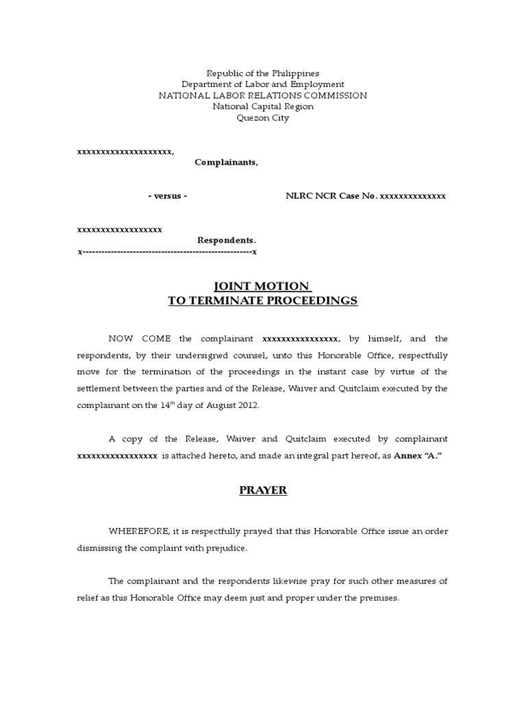 Joint Motion To Terminate | Download Free PDF | Social Institutions ...