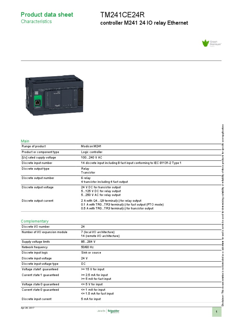 Logic Controller - Modicon M241 - TM241CE24R | PDF | Port (Computer ...