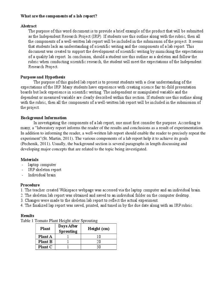 Lab Report Skeleton | Experiment | Science