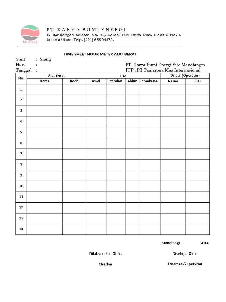 Time Sheet Alat Berat dan Ritase | PDF