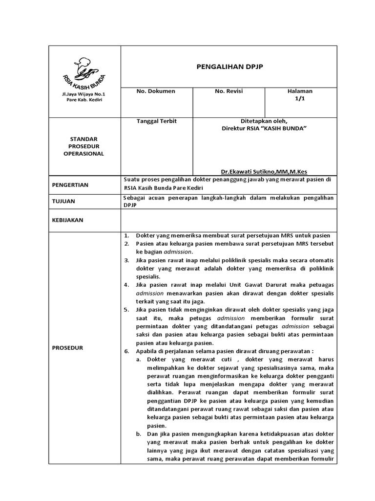 Sop Pengalihan DPJP | PDF
