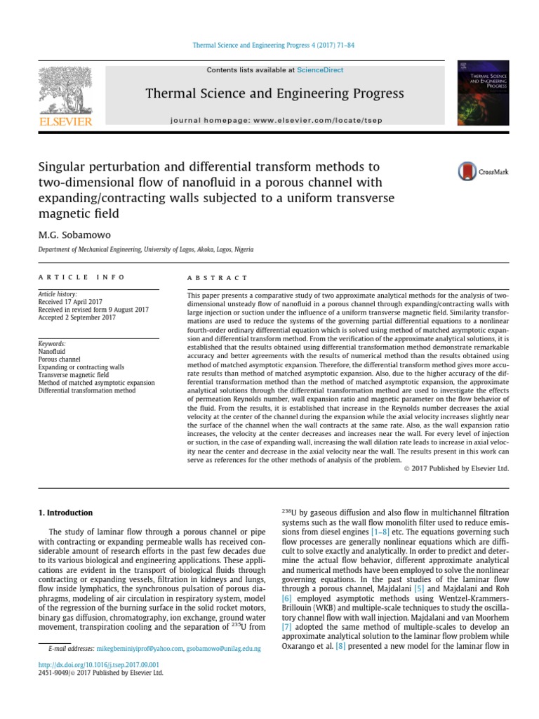 Thermal Science and Engineering Progress: M.G. Sobamowo | PDF | Perturbation Theory | Equations