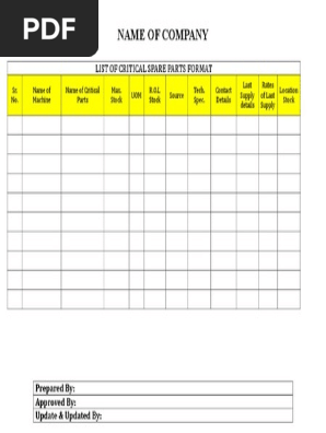 Critical Spare Parts List Excel | Reviewmotors.co