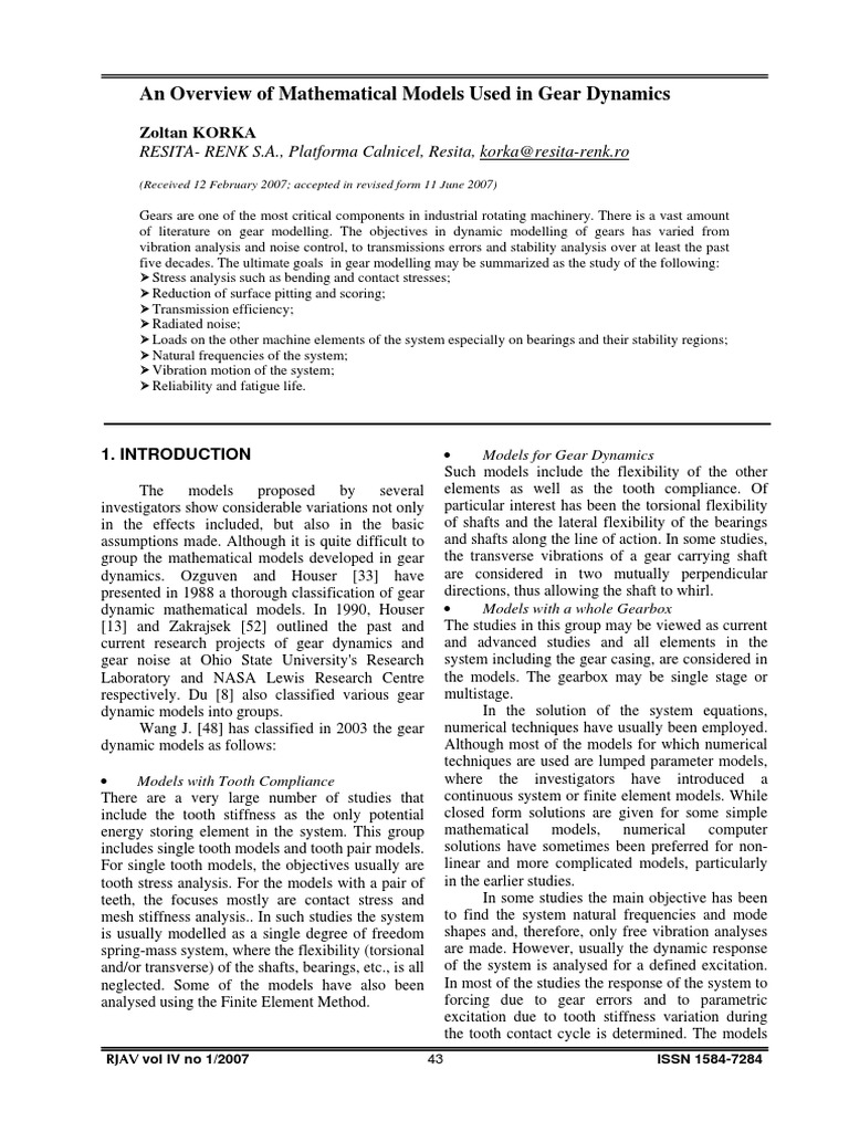 An Overview of Mathematical Models Used in Gear Dynamics | PDF | Gear ...