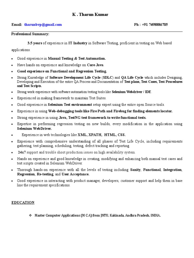 Selenium Resume For 3+ Exp People | PDF | Selenium (Software) | Digital ...