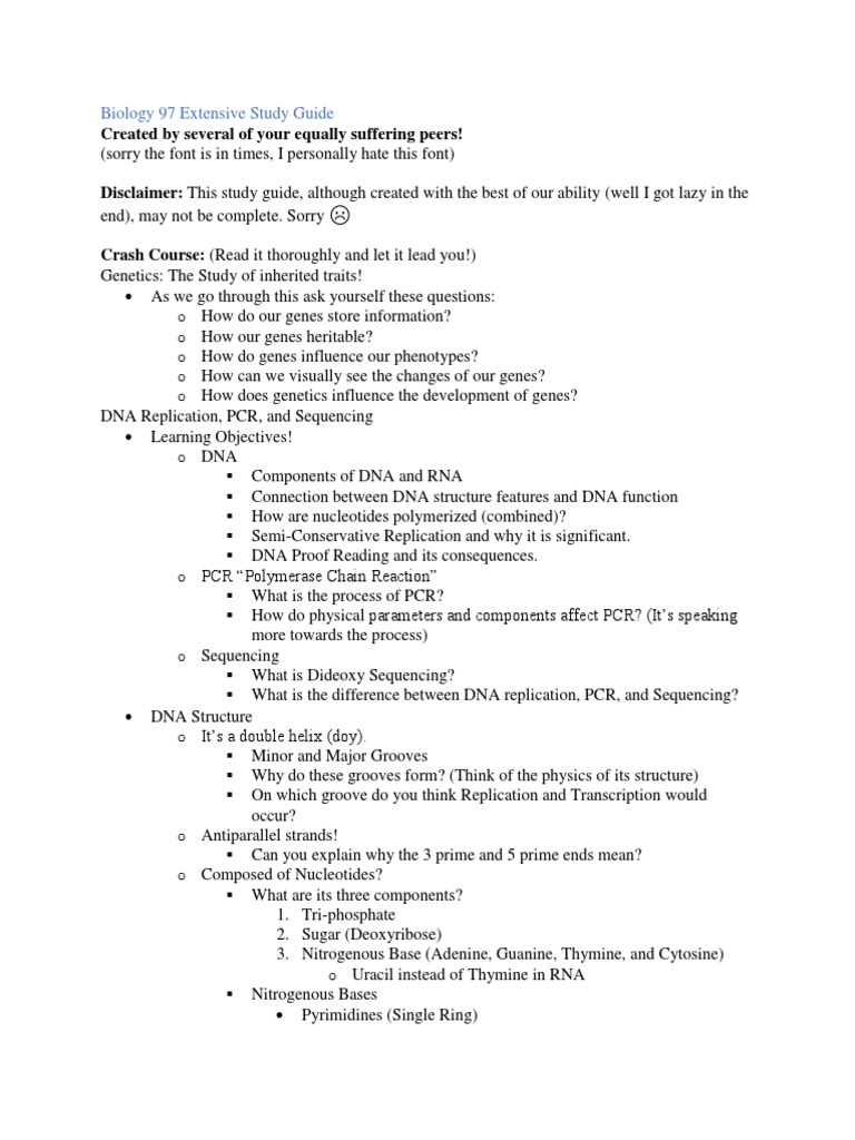Biology 97 Study Guide: Genetics & DNA | PDF | Translation (Biology ...