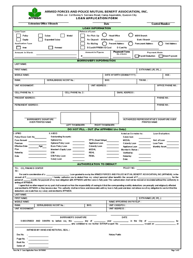 AFPMBAI-Loan Application Form 2 | Loans | Promissory Note