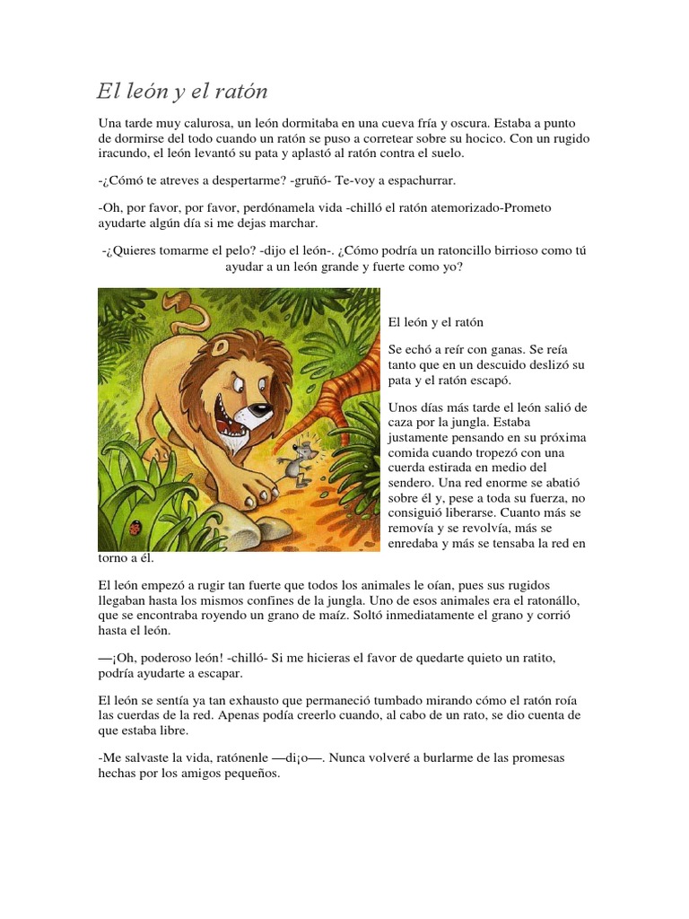 El león y el ratón: fábula infantil | PDF | Burro | Ocio