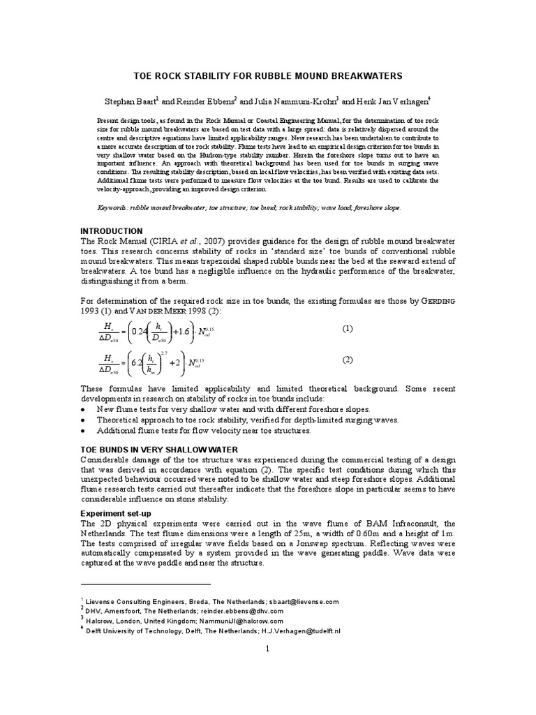 Toe Rock Stability For Rubble Mound Breakwaters: N D H D H | PDF ...