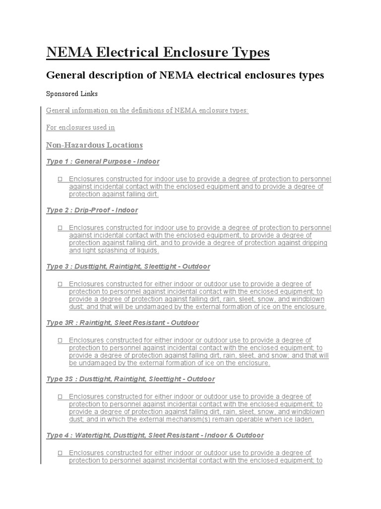 Enclosure Types | PDF | Safety | Electrical Engineering