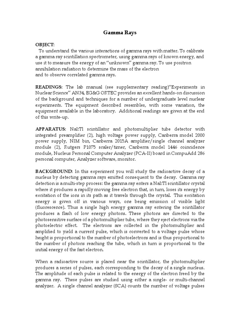 Gamma Rays: Object | PDF | Gamma Ray | Photoelectric Effect