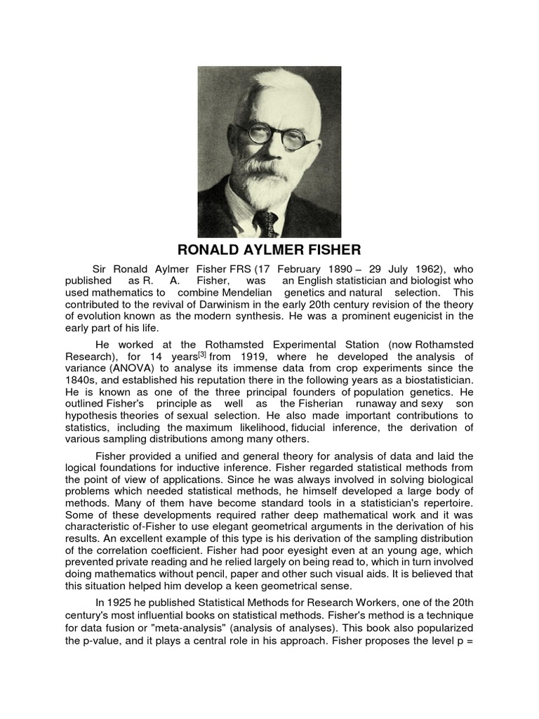 Ronald Aylmer Fisher | PDF | Normal Distribution | Statistics