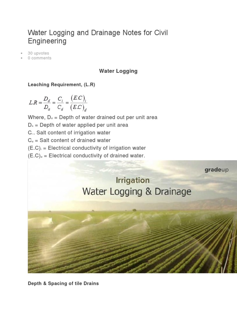 Water Logging and Drainage Notes For Civil Engineering | PDF