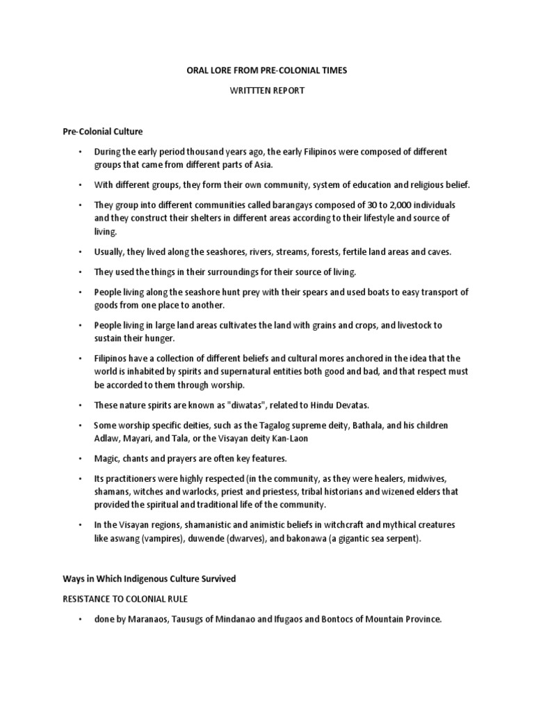Oral Lore From Pre-Colonial Times | PDF | Deities | Philippines