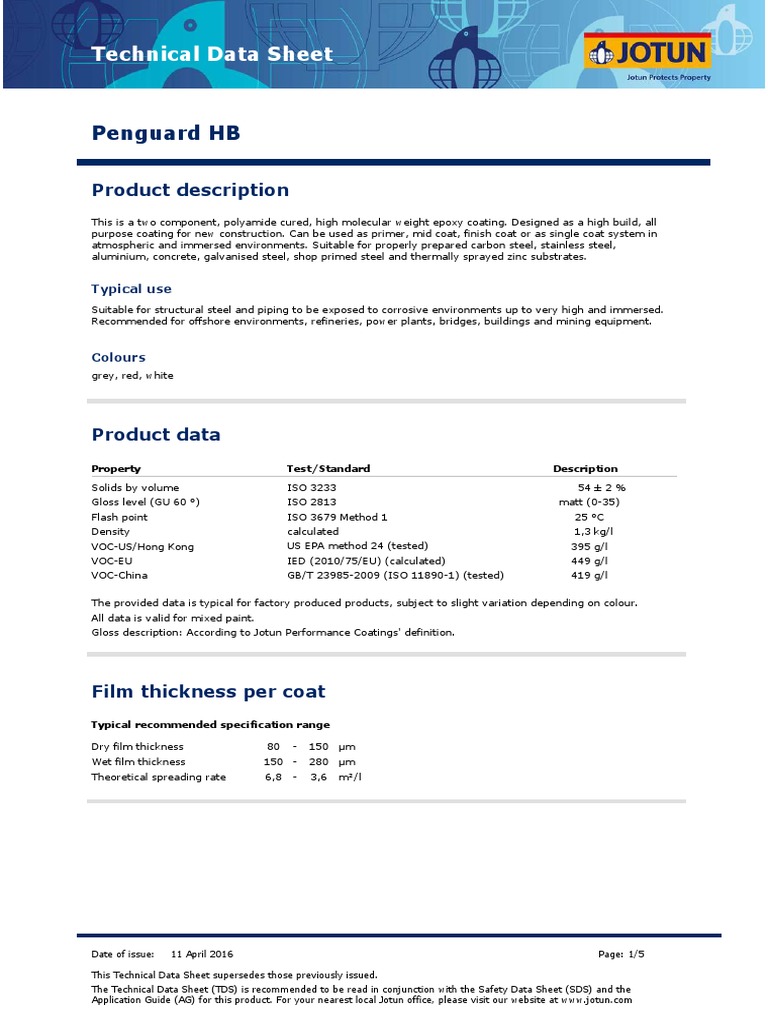 Technical Data Sheet for Penguard HB High Build Epoxy Coating | PDF ...