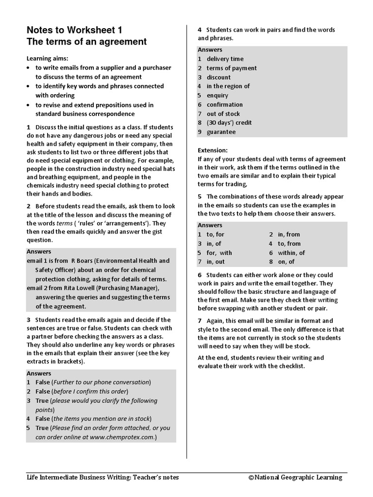 Notes To Worksheet 1 The Terms of An Agreement: Points) | PDF ...