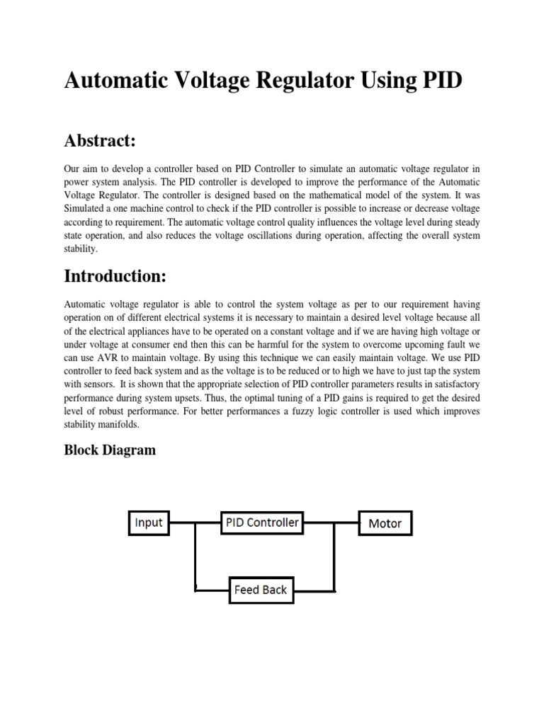 Automatic Voltage Regulator Using PID | PDF | Control Theory | Systems Engineering
