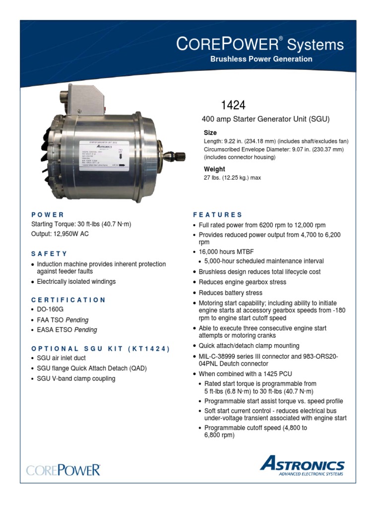 Astronics Starter Generator Unit (SGU)-PC-24 | Engines | Transmission ...