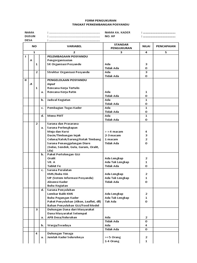 Form Pengukuran Posyandu | PDF