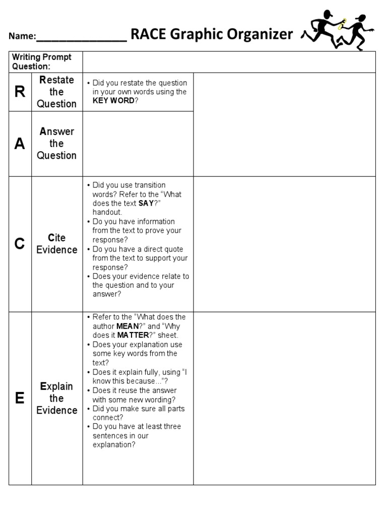 RACE Graphic Organizer for Writing | PDF | Language Arts & Discipline ...