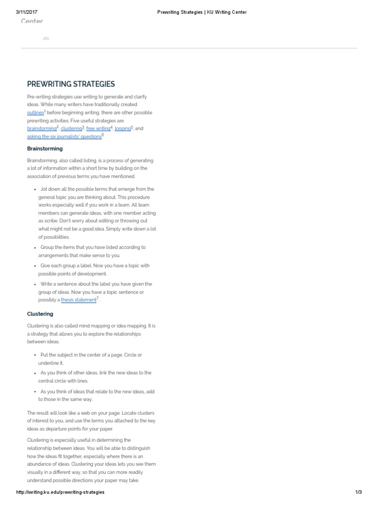Prewriting Strategies - KU Writing Center | PDF | Epistemology | Semiotics