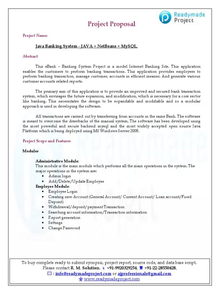 Project Proposal Java Banking System Java Netbeans Mysql Pdf User Computing Databases
