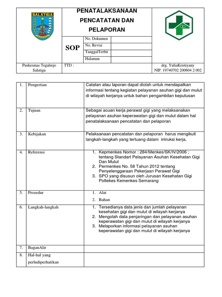 SOP Pencatatan Dan Pelaporan | PDF
