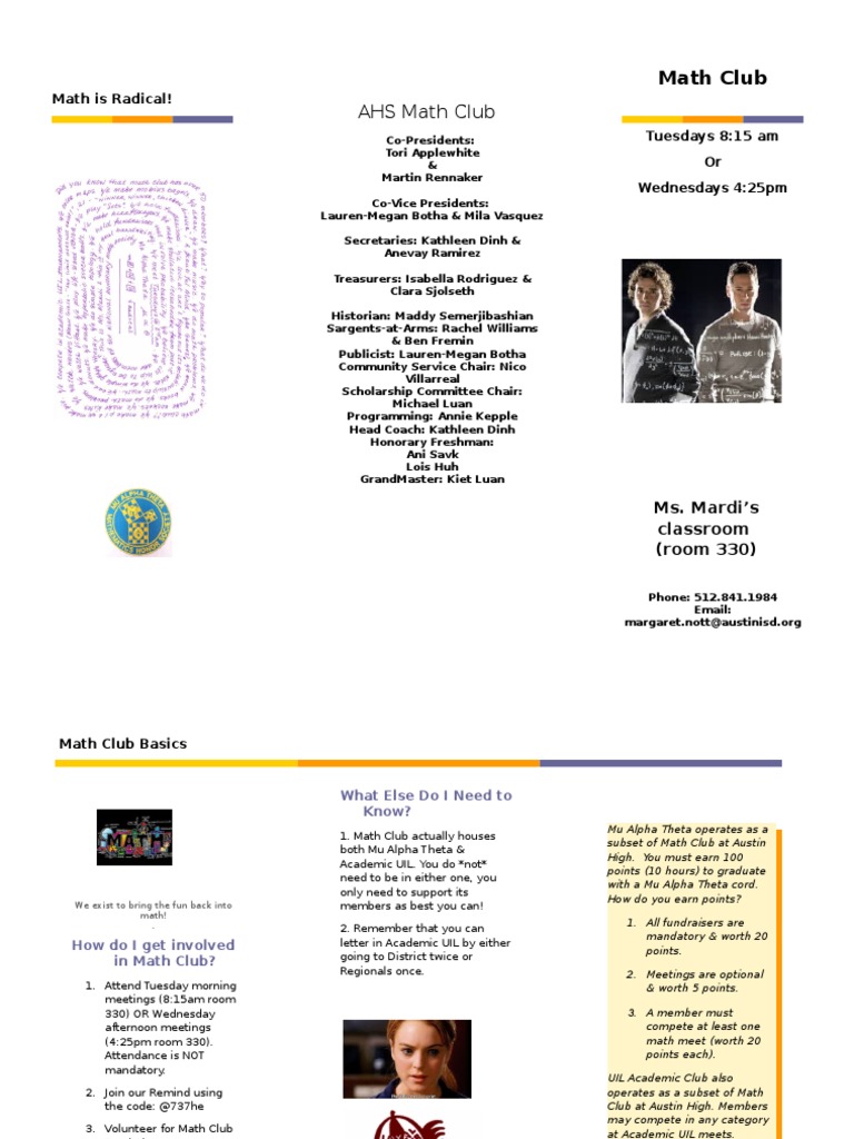 Math Club Brochure 2017-2018 | PDF | Teaching Mathematics | Sports