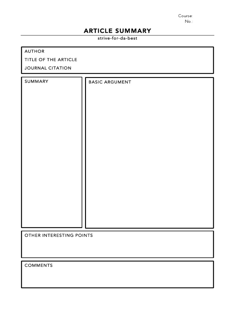 Article Summary Template Guide | PDF