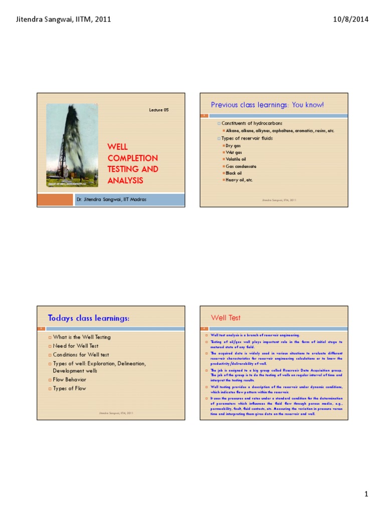 Well Testing Handouts | PDF | Petroleum Reservoir | Fluid Dynamics