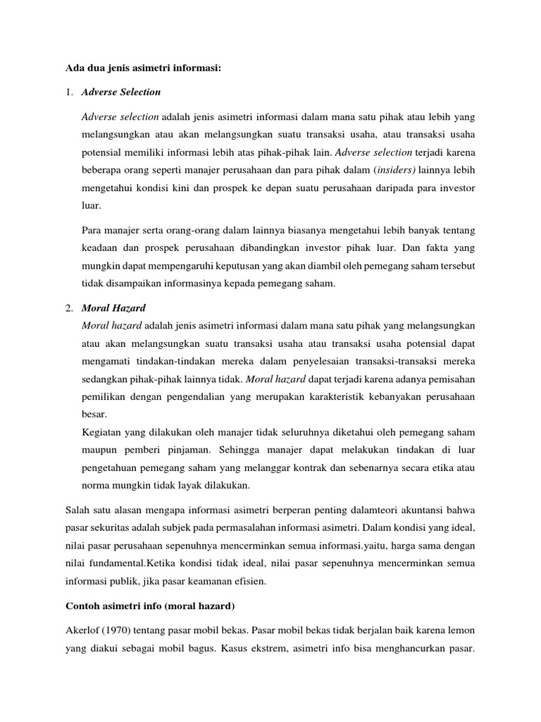Asimetri Informasi | PDF