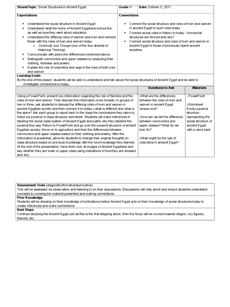 Lesson Plan Ancient Egypt | PDF | Ancient Egypt | Egypt