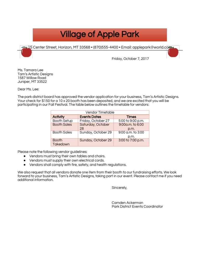 Apple Park Letterhead (Lee-Vendor-letter - Word Project - Village of ...