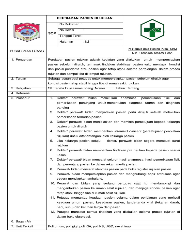SOP Persiapan Pasien Rujukan | PDF