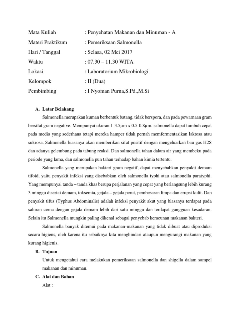 Laporan Pemeriksaan Salmonella | PDF