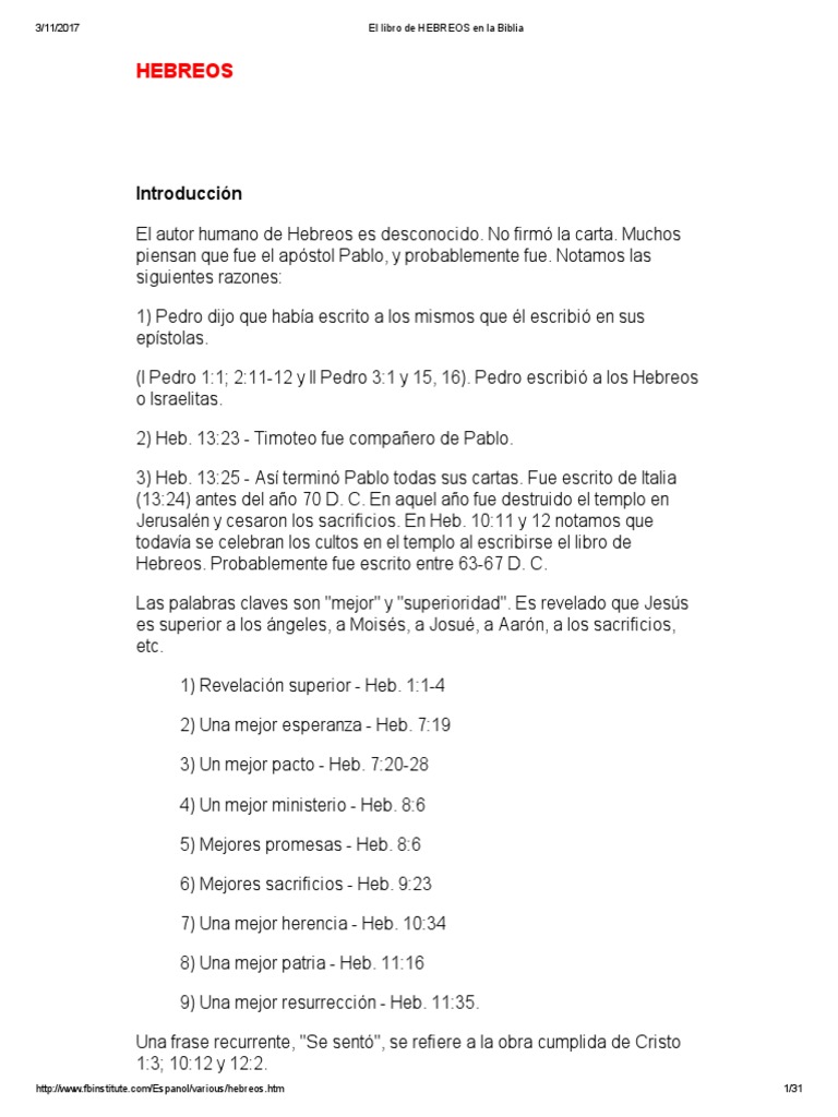 El Libro de HEBREOS en La Biblia | PDF | Sacerdote | Cristo (título)