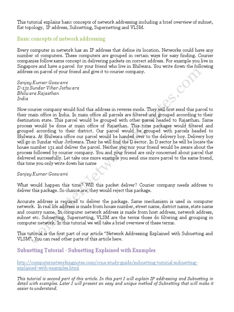 Basic Of Network Addressing Pdf Router Computing Computer Network