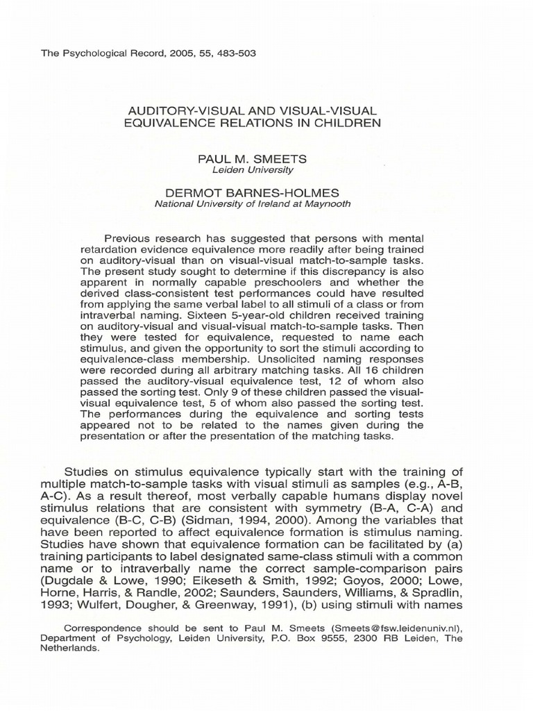 Auditory-Visual vs. Visual-Visual Equivalence in Children | PDF ...