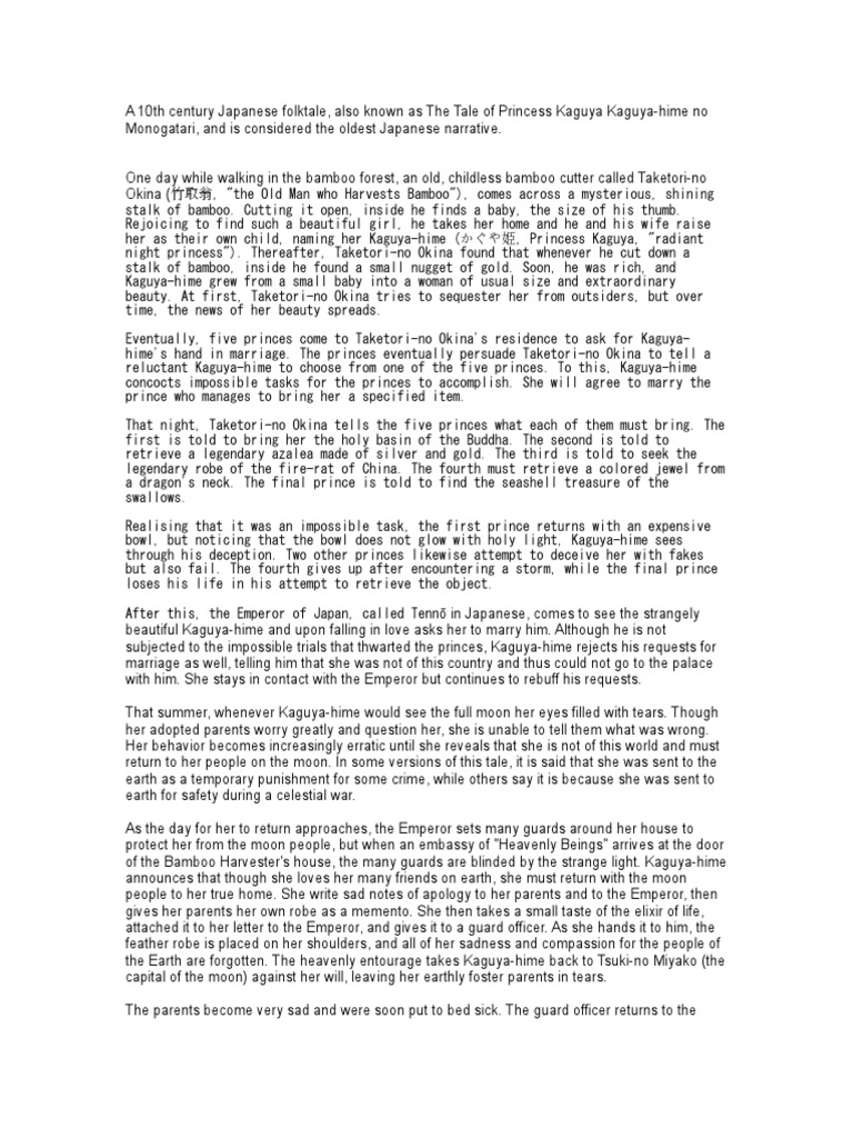 The Tale of The Bamboo Cutter (Taketori Monogatari) | PDF