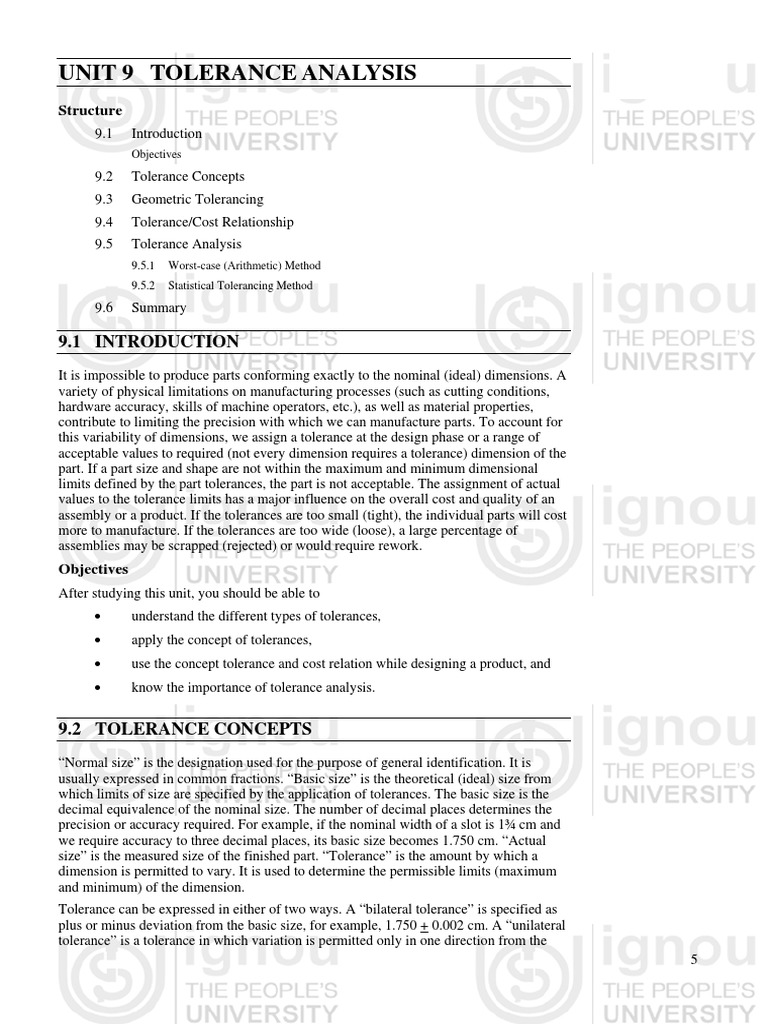 Unit-9 Tolerance Analysis | PDF | Engineering Tolerance | Teaching ...